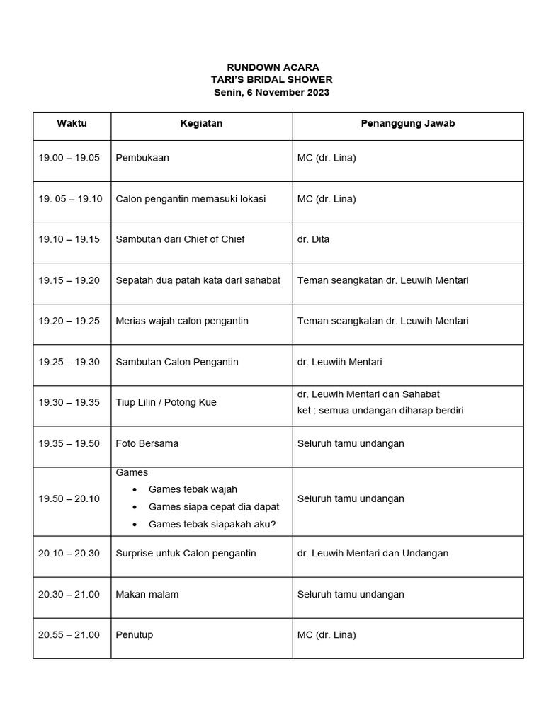 Rundown Bridal Shower | PDF