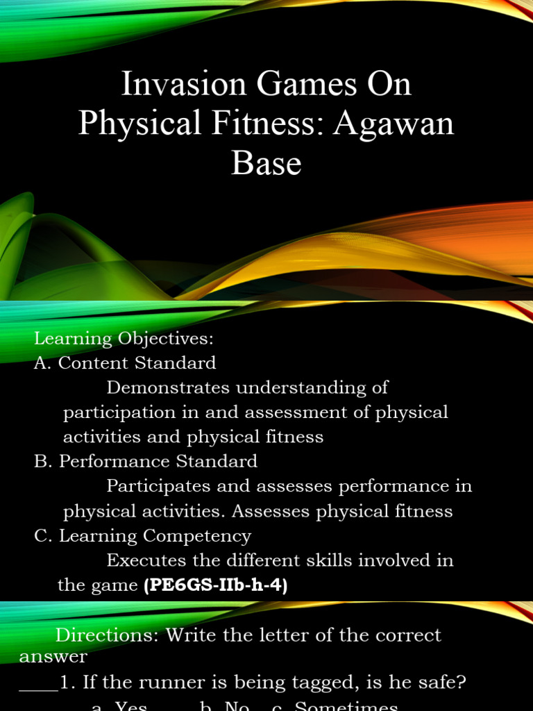 MAPEH P.E. 6 Q2 Invasion Games On Physical Fitness | PDF | Sports ...