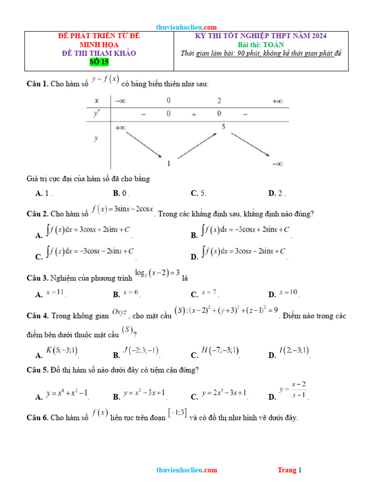 De Thi Thu TN THPT 2024 Toan Phat Trien Tu de Minh Hoa de 15 | PDF