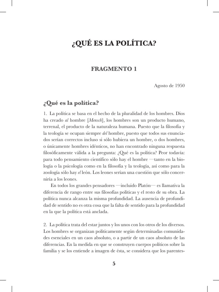 La Política y la Pluralidad Humana | PDF | Dios | Hannah Arendt