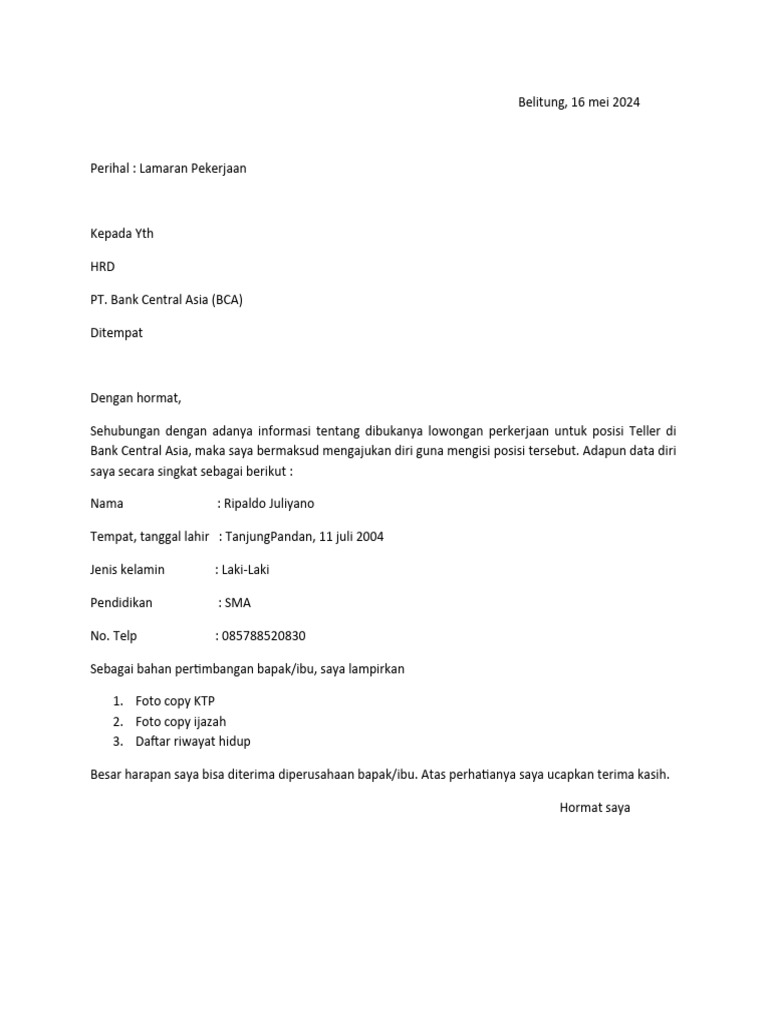 Lamaran Ripaldo Juliyano 2 | PDF