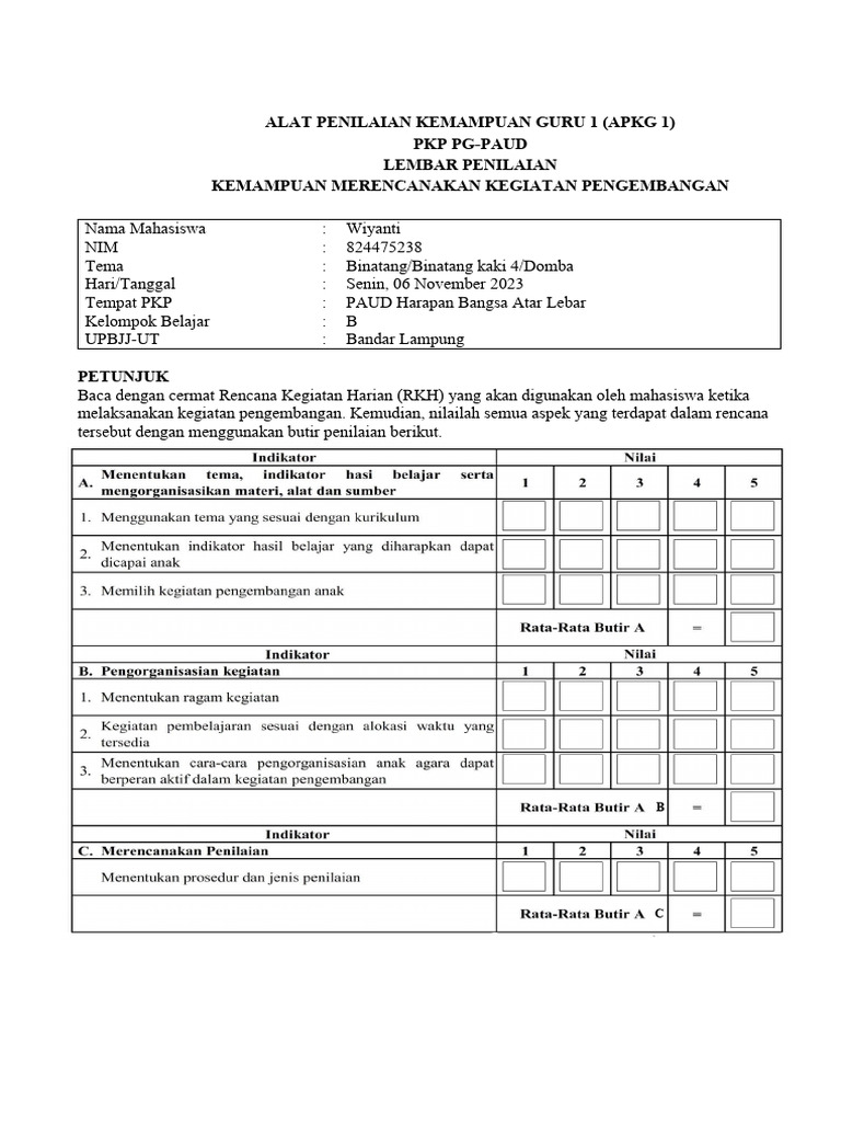 APKG-1 Dan 2-PKP-PGPAUD - Wiyanti | PDF