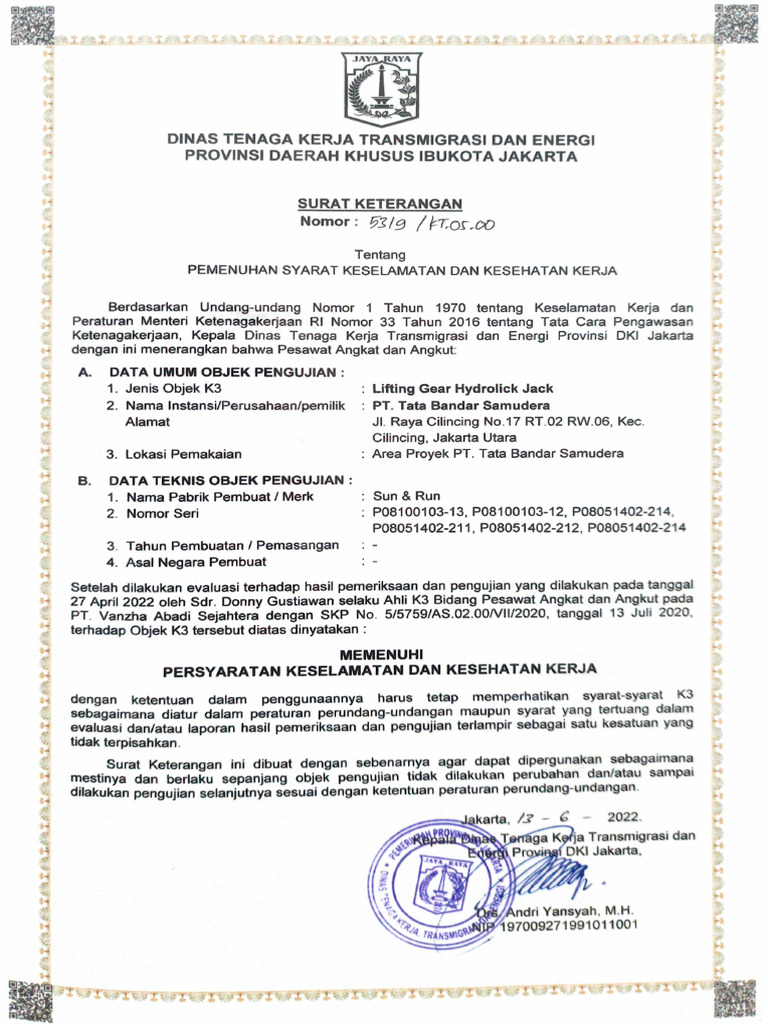 Lifting Gear Hydrolic Jack KAP 50 Dan 75 Ton | PDF