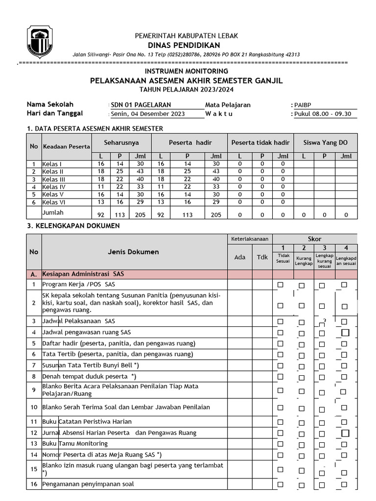 contoh Monev Instrumen SAS | PDF