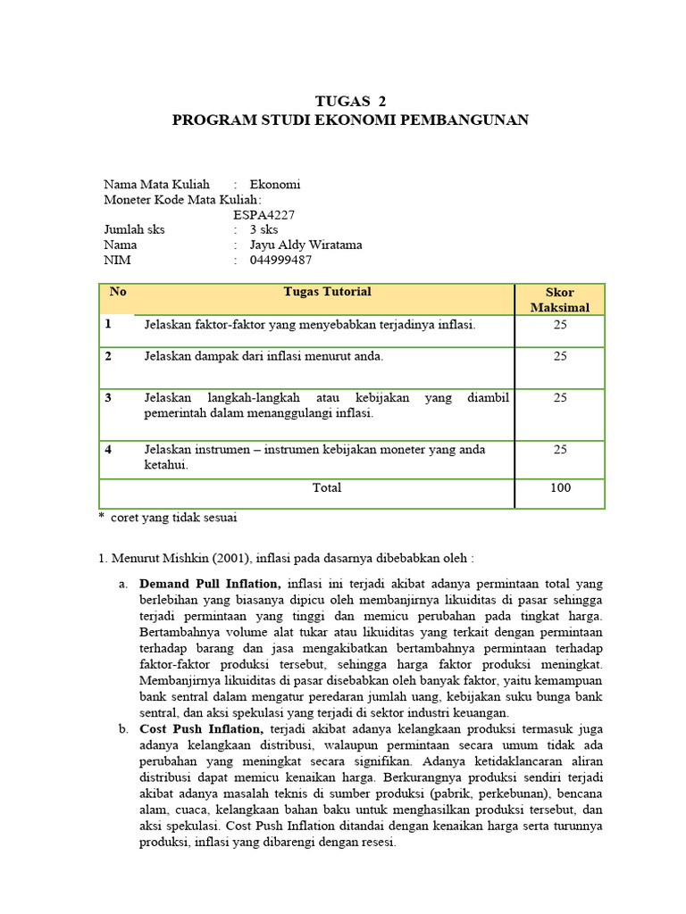 Tugas 2 Ekonomi Moneter | PDF | Bisnis | Ilmu Sosial