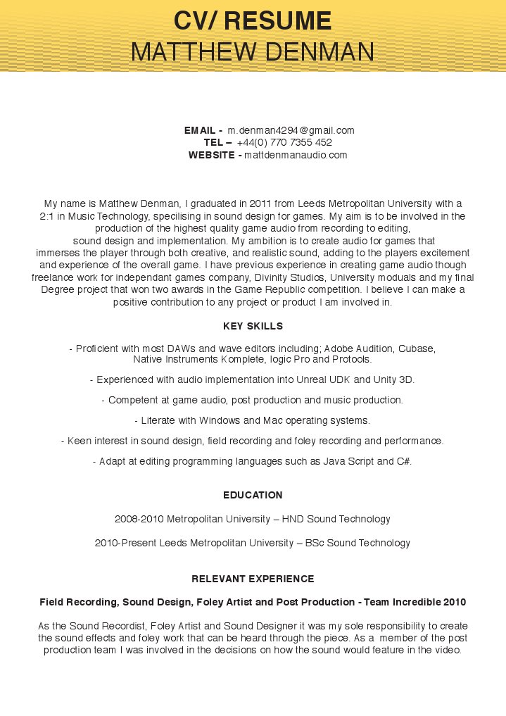 Matthew Denman CV | PDF | Entertainment (General) | Software