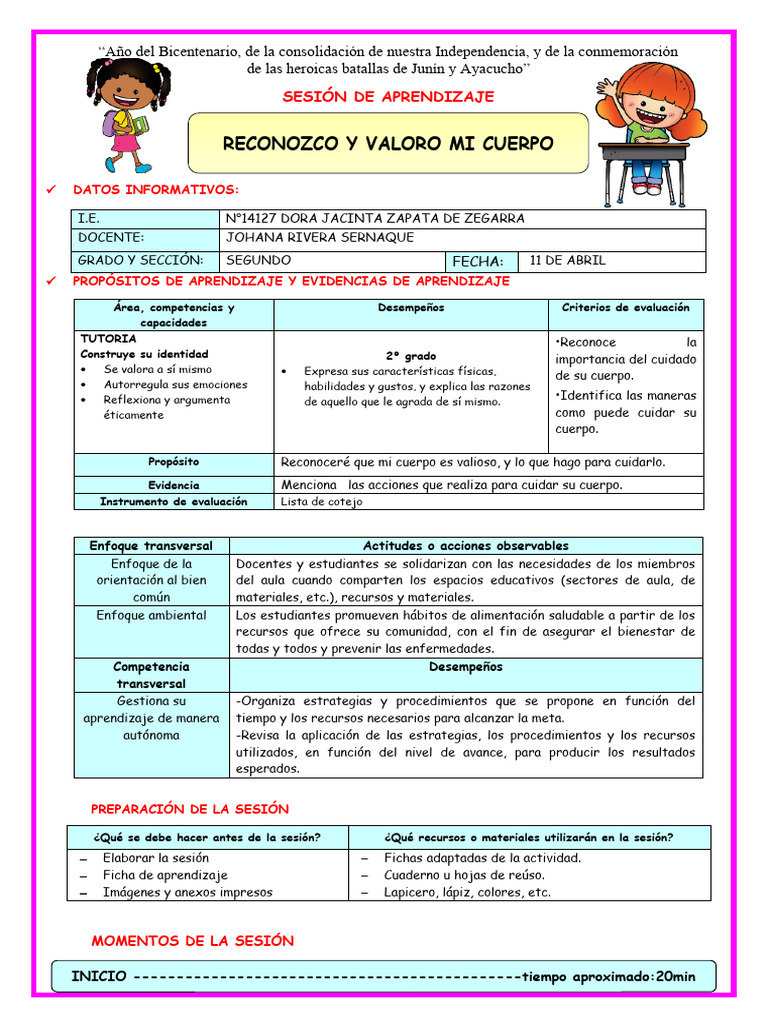 11 Abrilsesion Tutoria Reconozco y Valoro Mi Cuerpo | PDF | Evaluación ...