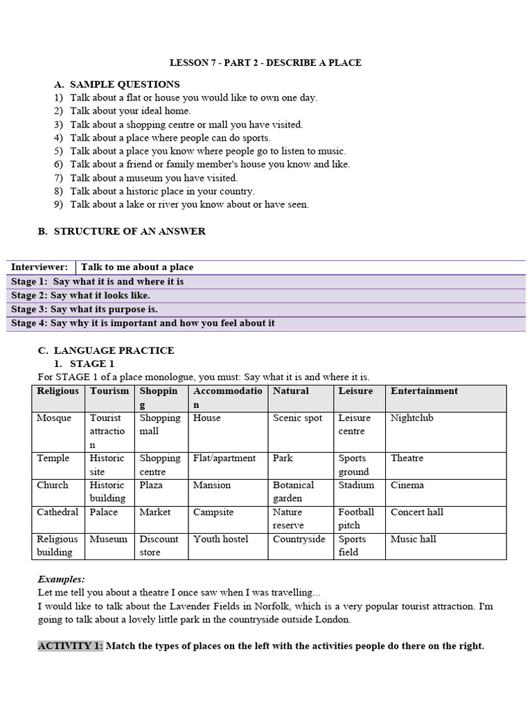 Describing Places: A Guide for Students | PDF | Tourism | Sentence ...