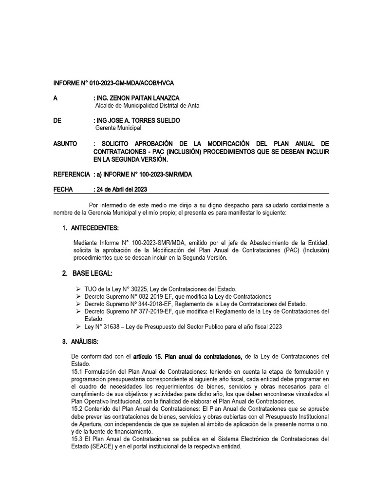 Informe #102-2023 Aprobacion de La Modificación Del Pac | PDF | Gobierno