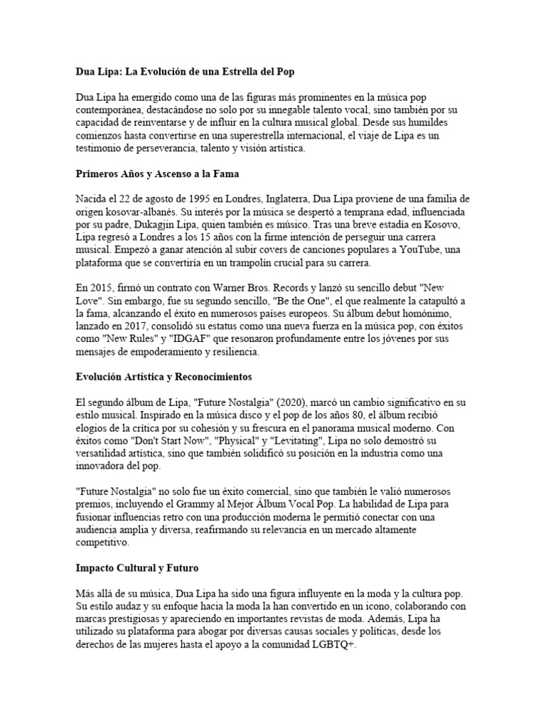 Ensayo Dua Lipa | PDF | Música pop | Música grabada