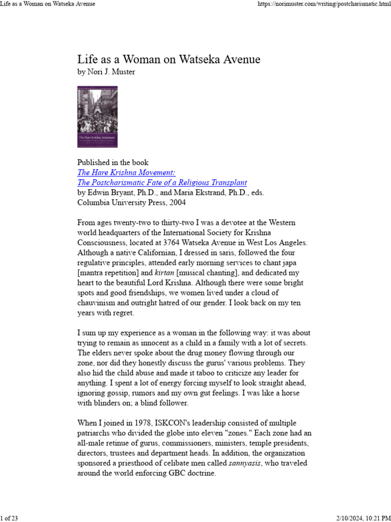 Women's Experiences in ISKCON's Asram | PDF