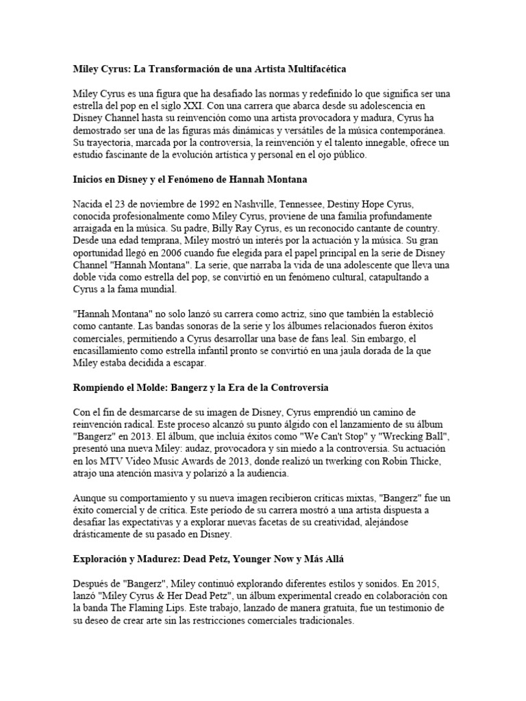Ensayo Miley Cyrs | PDF | Grabación de sonido