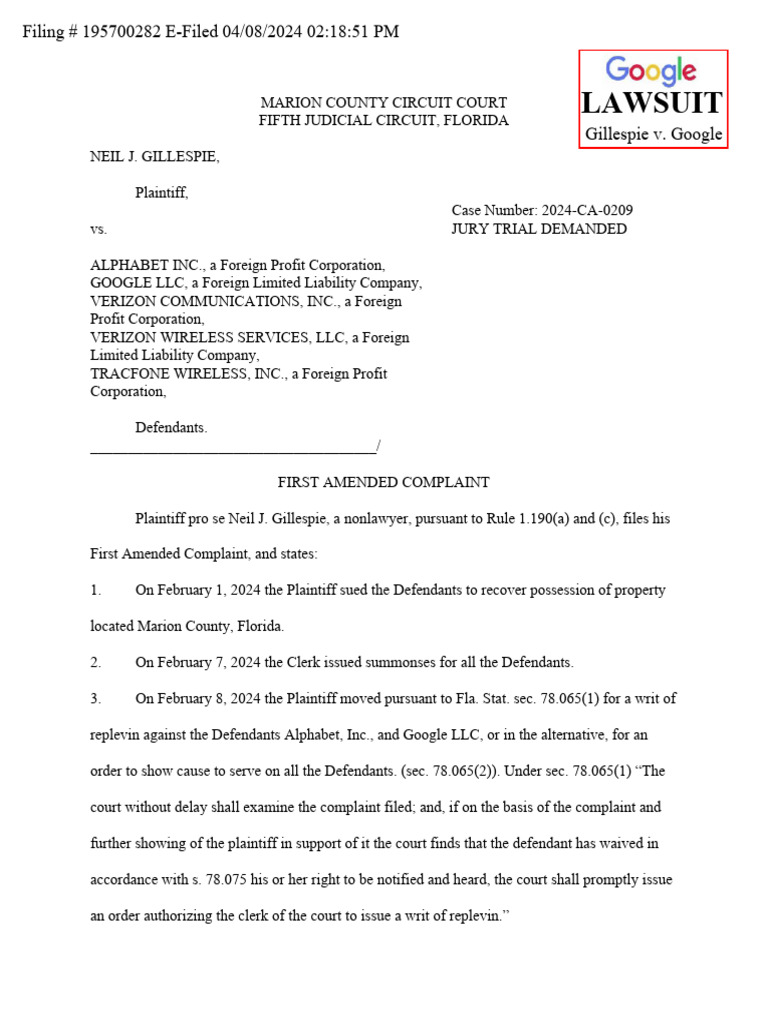 Google Lawsuit First Amended Complaint | PDF | Supreme Court Of The ...
