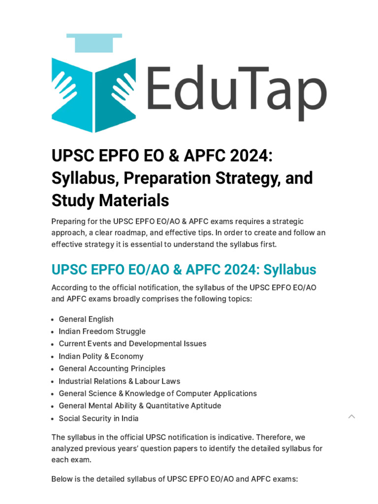 UPSC EPFO EO & APFC Syllabus 2024 | PDF | Monetary Policy | Insurance