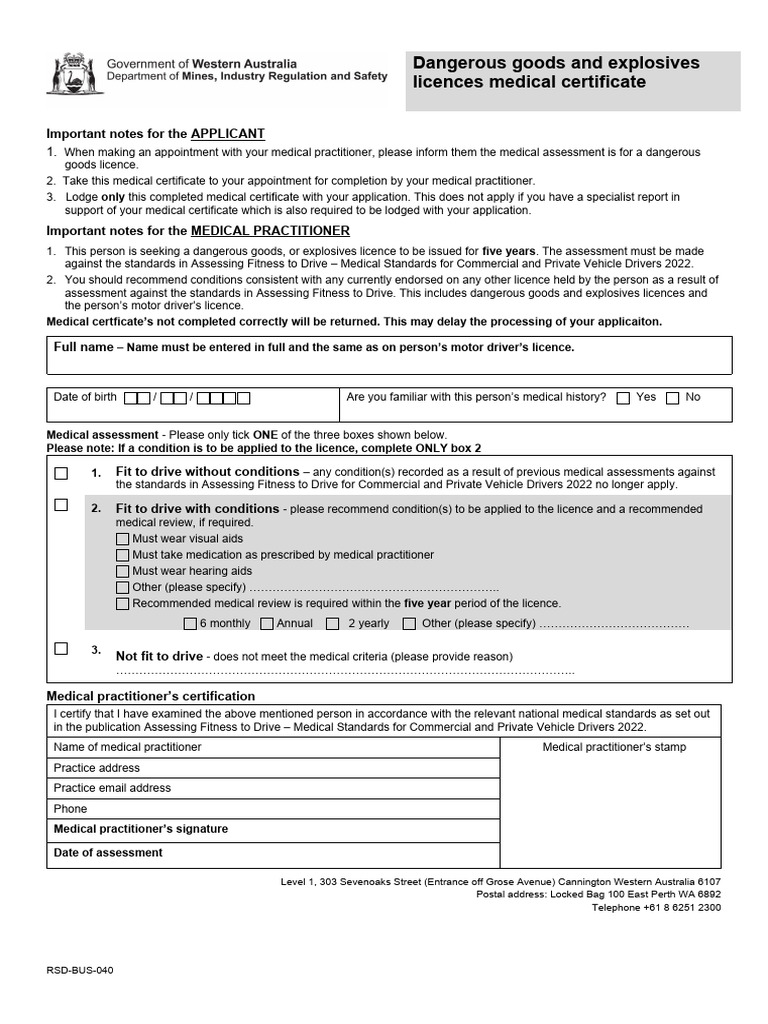 Dangerous Goods Licence Medical Guidelines | PDF | Technology & Engineering