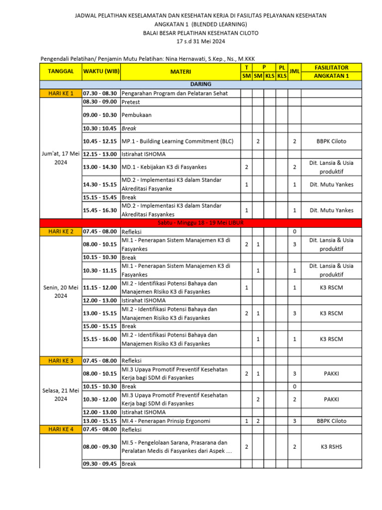 Jadwal - Pelatihan k3 BPK Ciloto | PDF