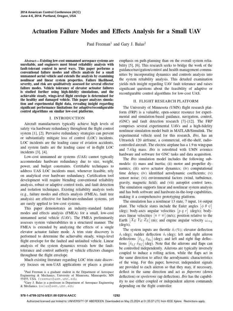 Actuation Failure Modes and Effects Analysis For A Small UAV | PDF ...