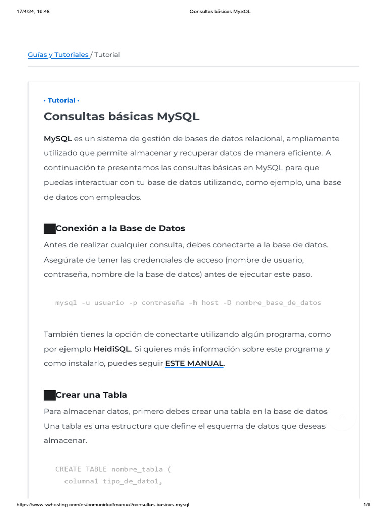 Consultas Básicas MySQL | PDF | Bases de datos | Mi sql
