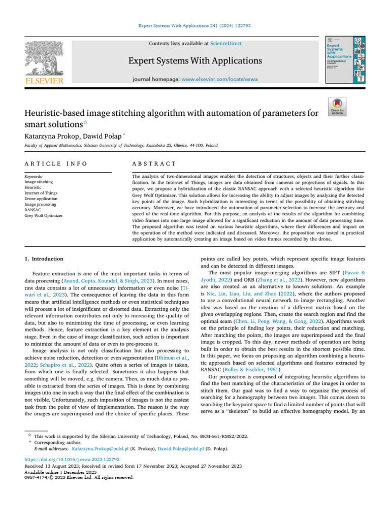 Heuristic Based Image Stitching Algorithm With Autom 2024 Expert Systems Wit Pdf