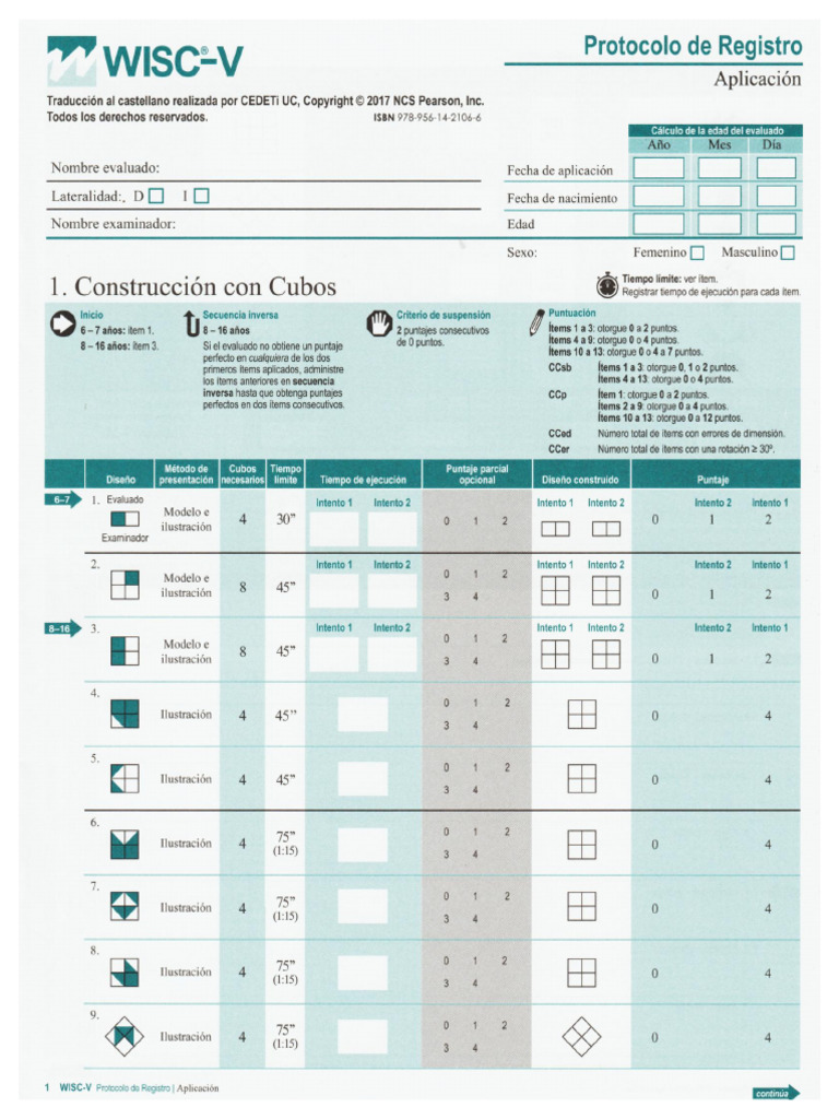 Protocolo de Registro Aplicacion Wisc V | PDF