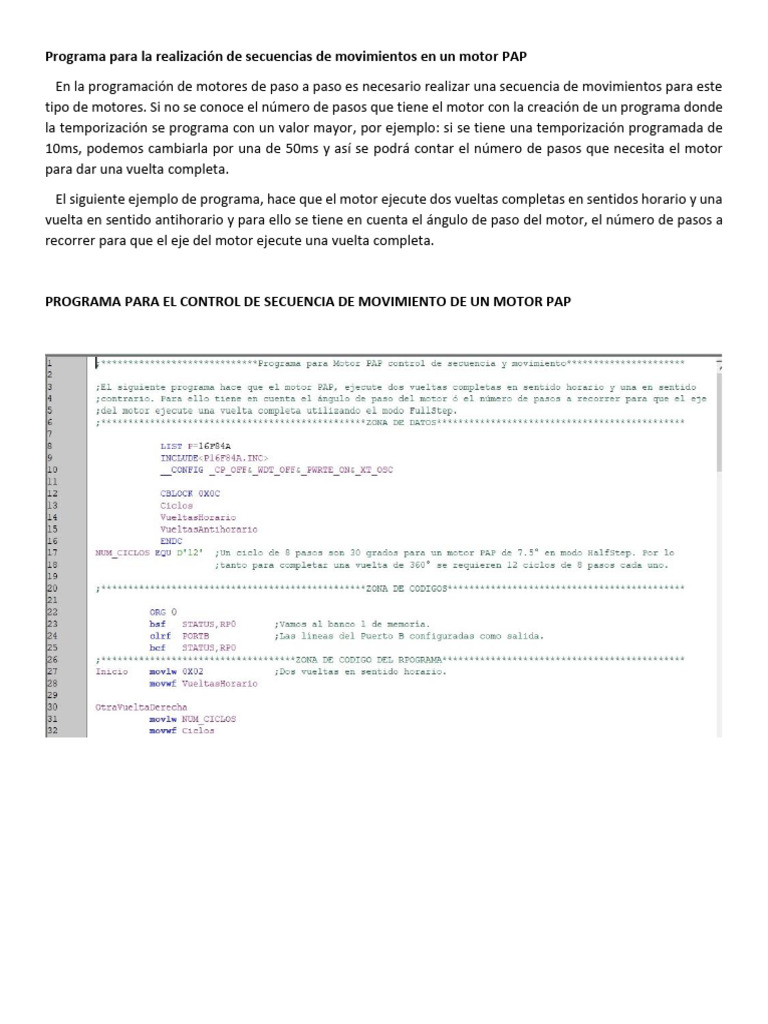 Programa para Control de Secuencias de Movimientos en Un Motor PAP | PDF | Programa de ...