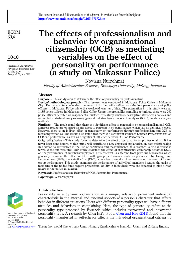 The Effects of Professionalism and Behavior | PDF | Statistics | Job ...
