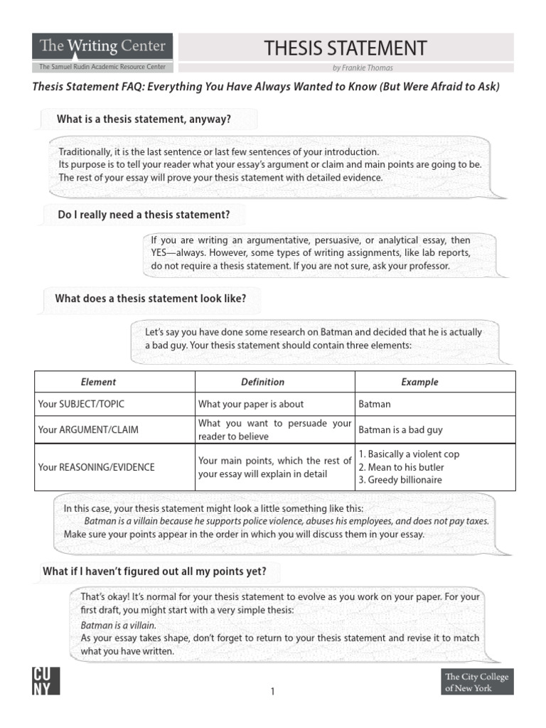 Thesis Statement | PDF | Essays | Batman Thesis Statement | PDF | Essays | Batman