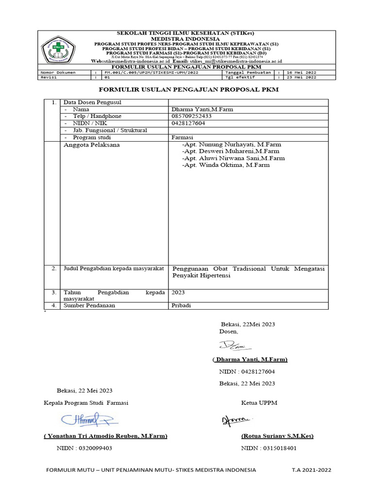 Form Pengajuan PKM Update | PDF