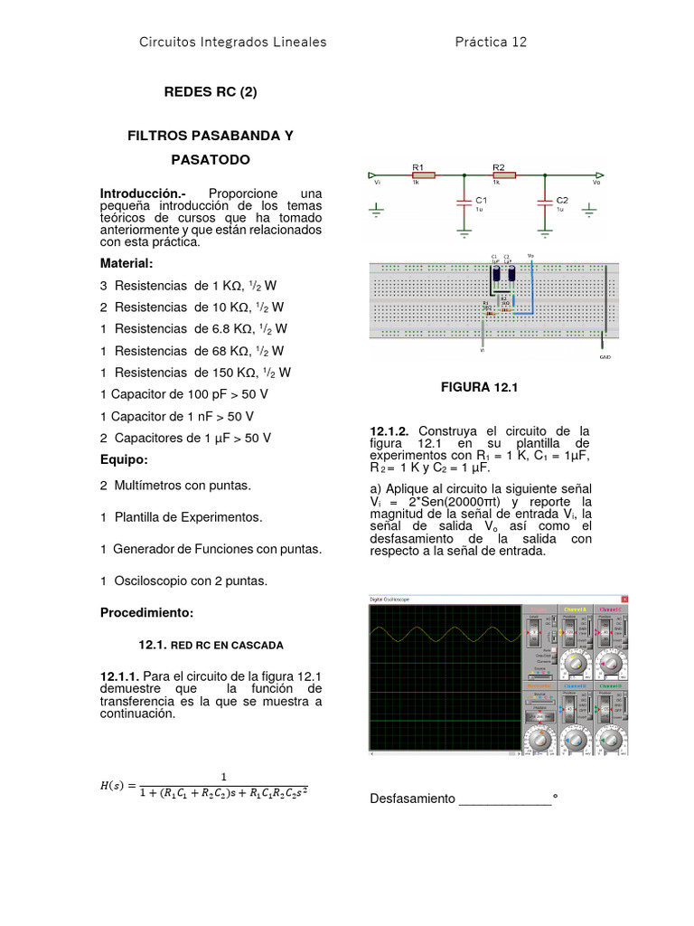 Practica 12 | PDF | Filtro electronico | Red eléctrica