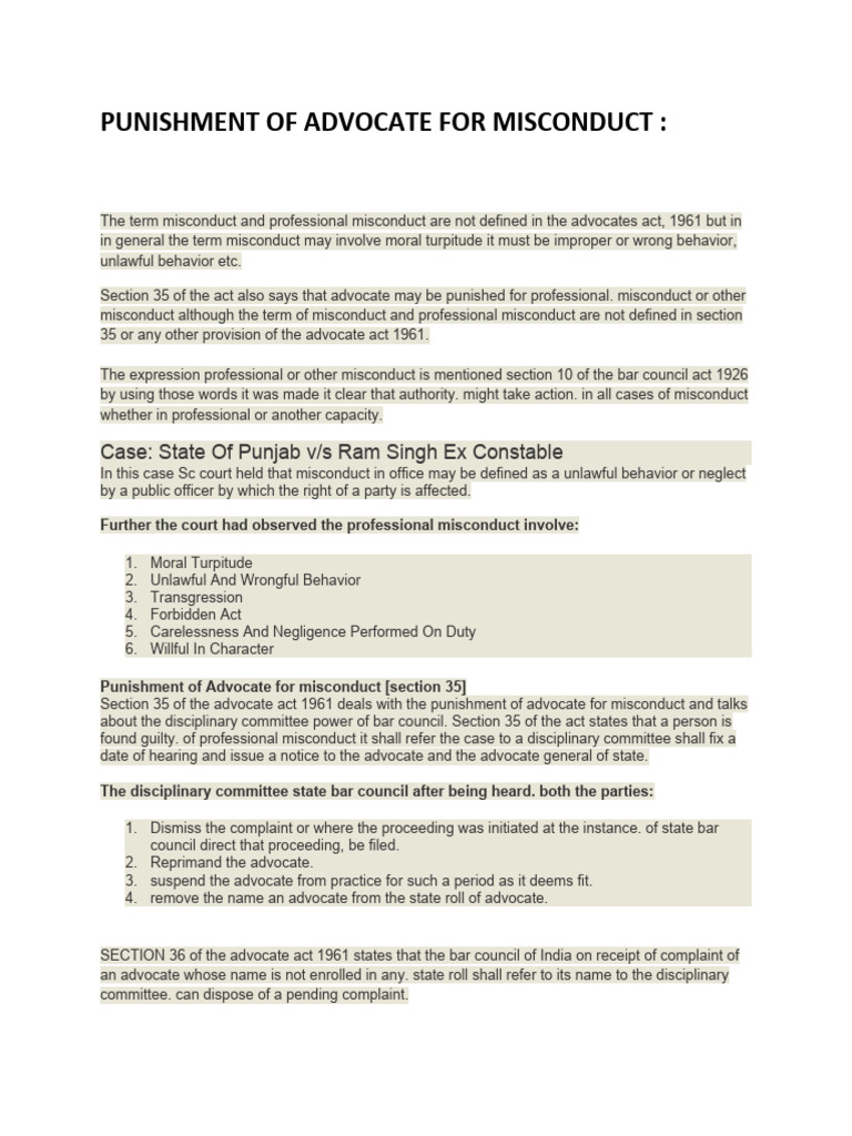 Punishment of Advocate For Misconduct | PDF | Advocate | Punishments