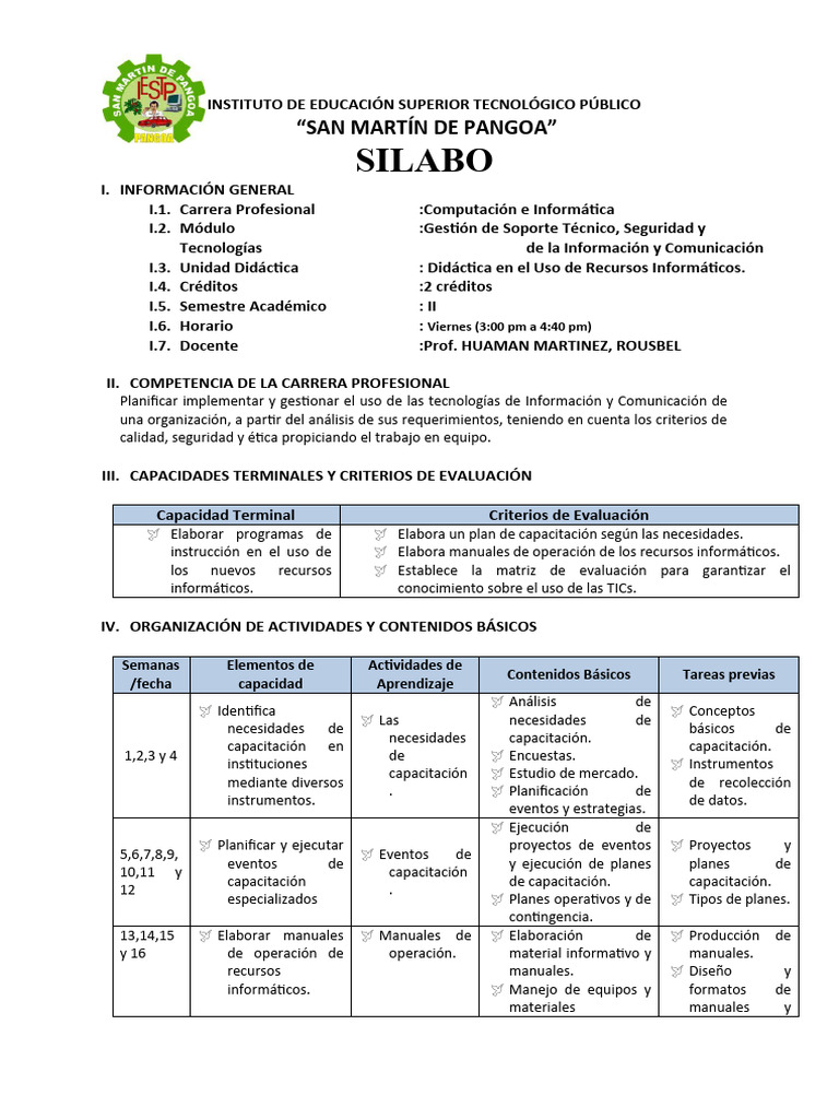 Silabo de Didactica en El Uso de Los Recursos Informaticos | PDF ...