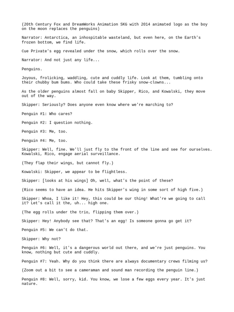 The Intire Penguins of Madagascar Script | PDF | Young Adult