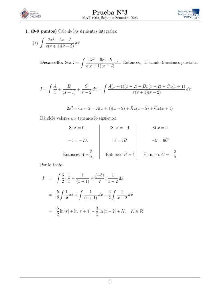 Prueba 03 - MAT1002 - 2023 Segunmdo Semestre | PDF | Integral | Pi