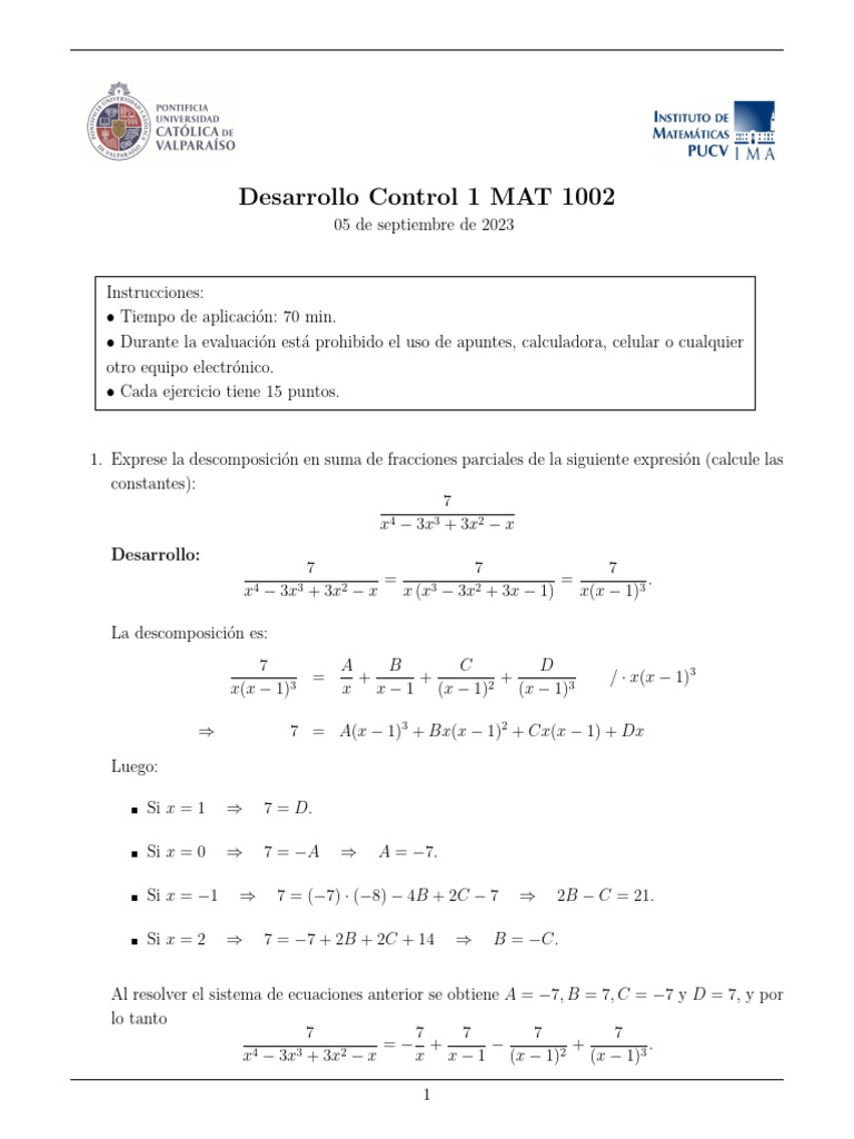 Desarrollo Control 1 Mat1002 2024 Primer Semestre | PDF | Matemáticas | Objetos matemáticos