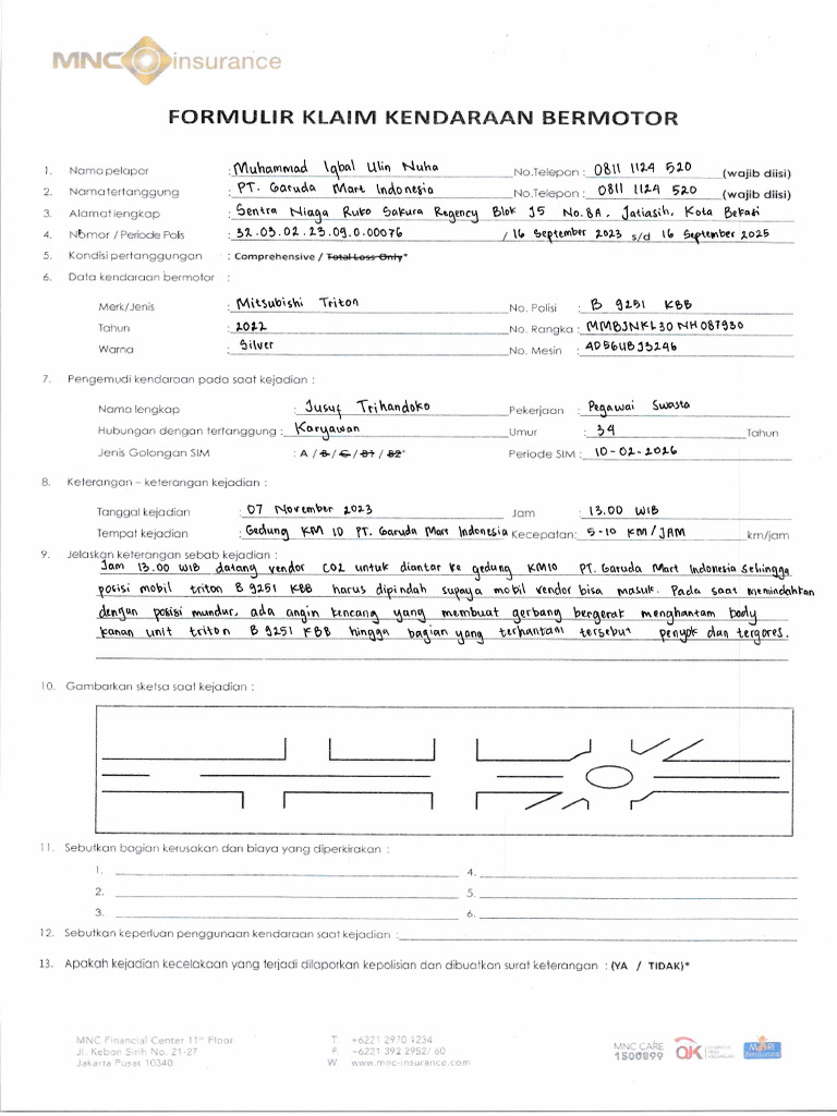 Formulir Klaim Asuransi MNC B 9251 KBB | PDF