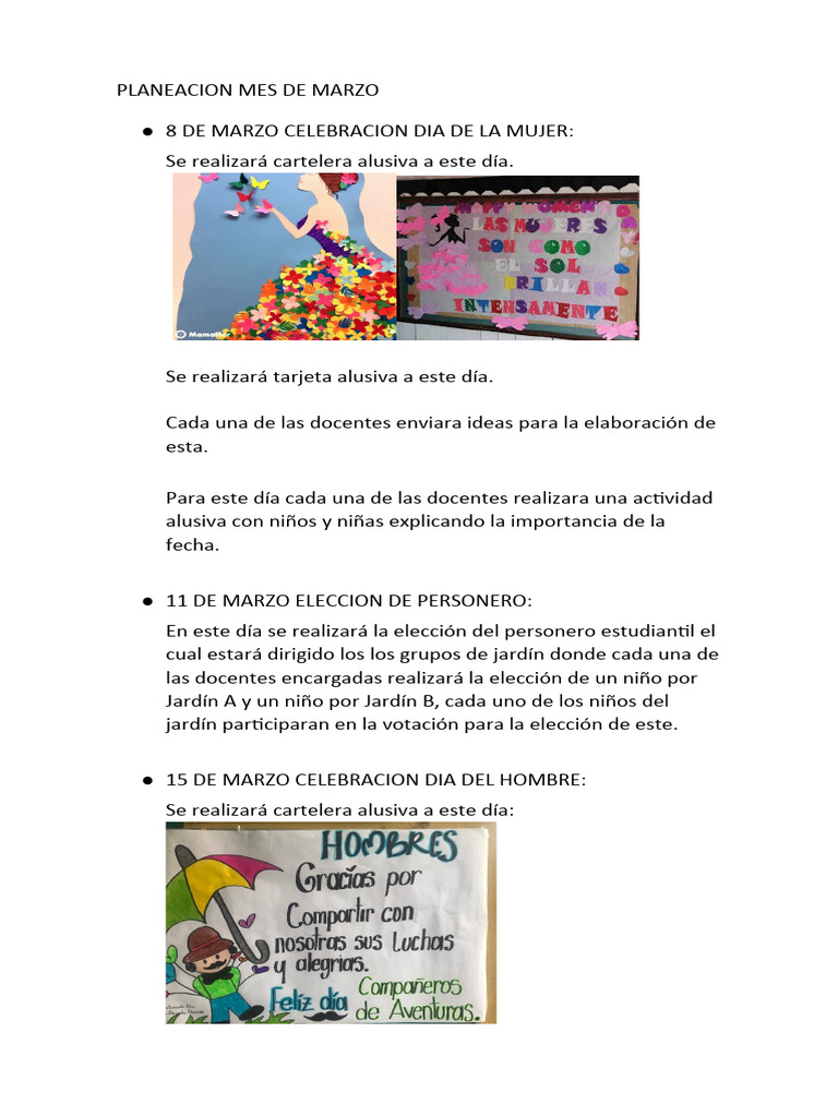Planeacion Mes de Marzo | PDF