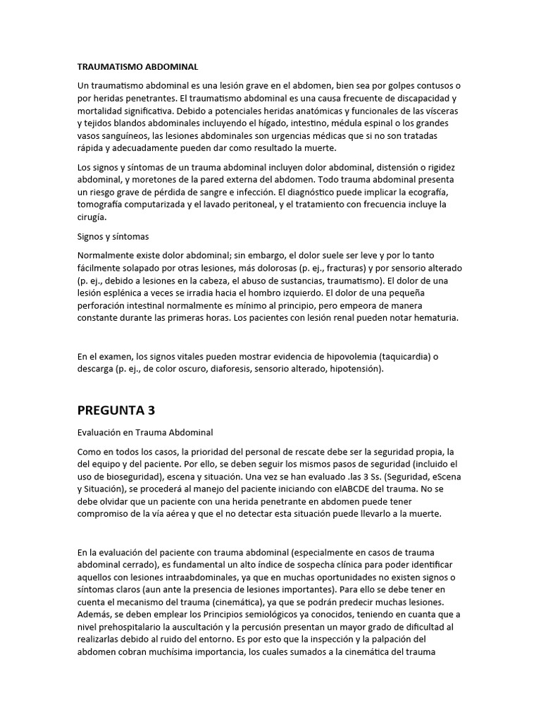Traumatismo Abdominal: Diagnóstico y Manejo | PDF | Enfermedades y ...