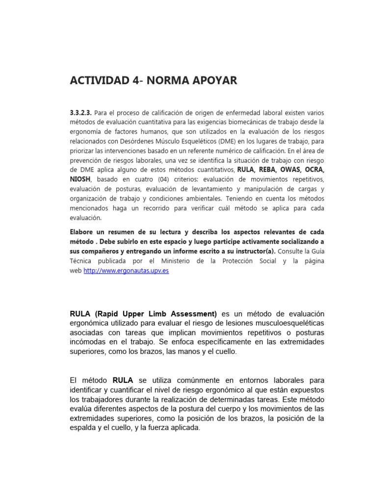 Actividad 4 - Norma Apoyar | PDF | Factores humanos y ergonomía | Evaluación
