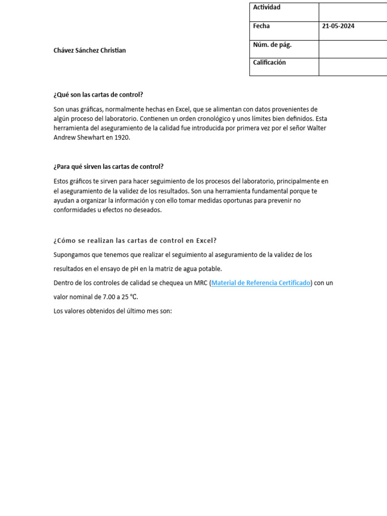 Cartas de Control en Laboratorios | PDF | Desviación Estándar
