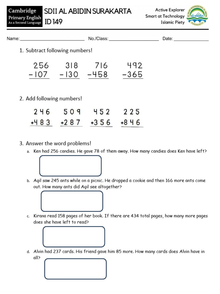 WORKSHEET Math at Home (Wednesday, 28th February 2024) | PDF | Home ...
