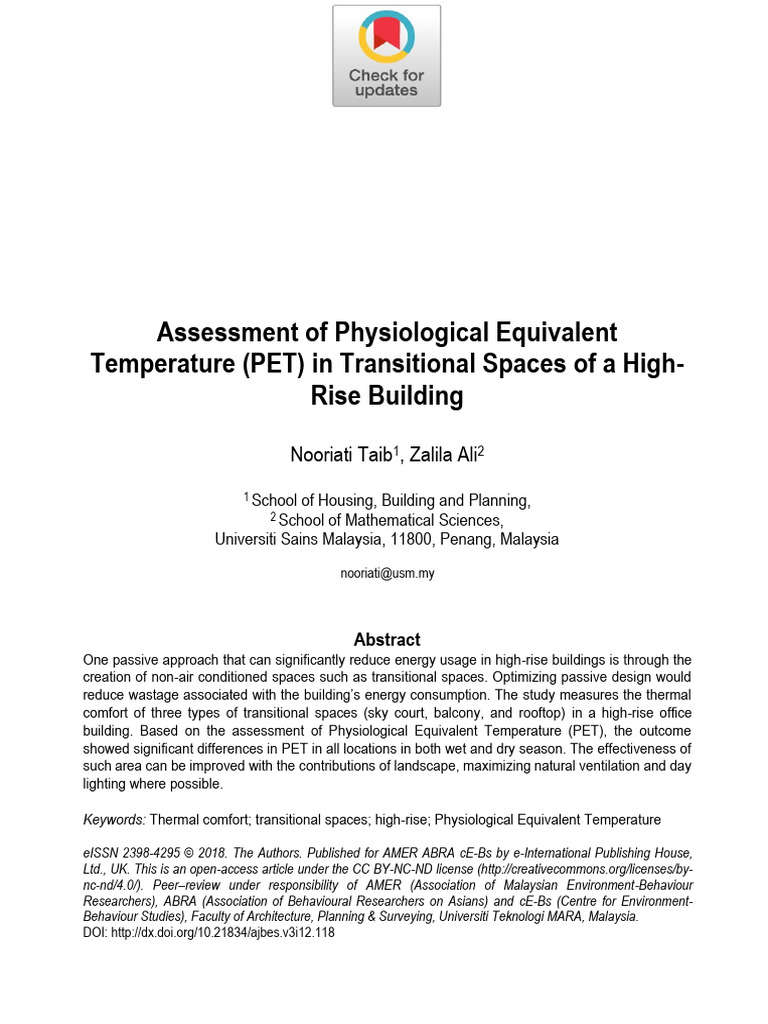 Assessment of Physiological Equivalent Temperature PET in Transitional ...