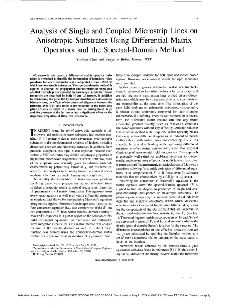 Analysis of Single and Coupled Microstrip Lines On Anisotropic ...