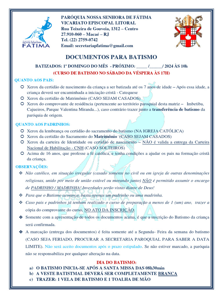 Documento para Batismos | PDF | Batismo | Igreja católica