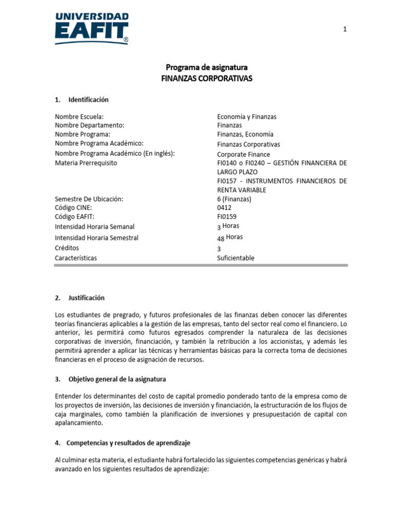 Programa Finanzas Corporativas | PDF | Business | Economias