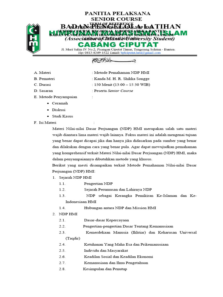 Tor Metode Pemahaman NDP HMI | PDF | Karier & Perkembangan