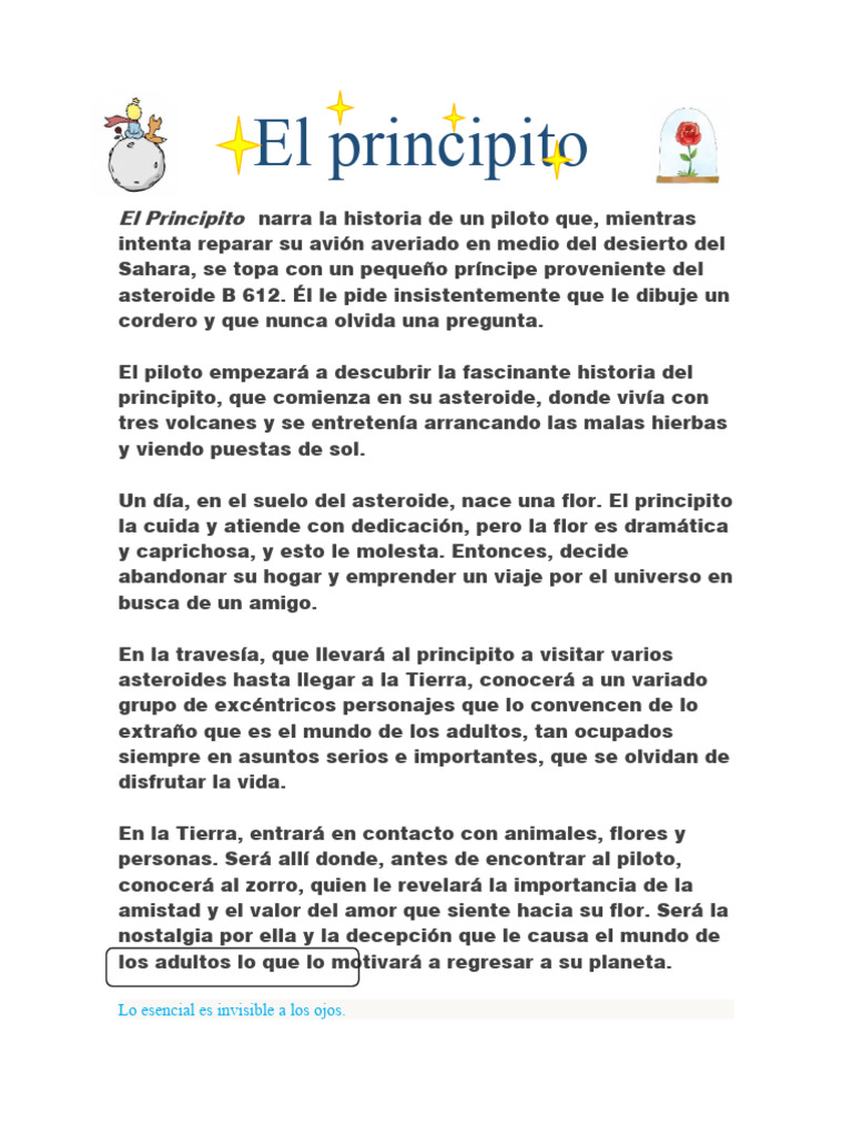 Resumen del Principito: Capítulos 1-27 | PDF | El Principito