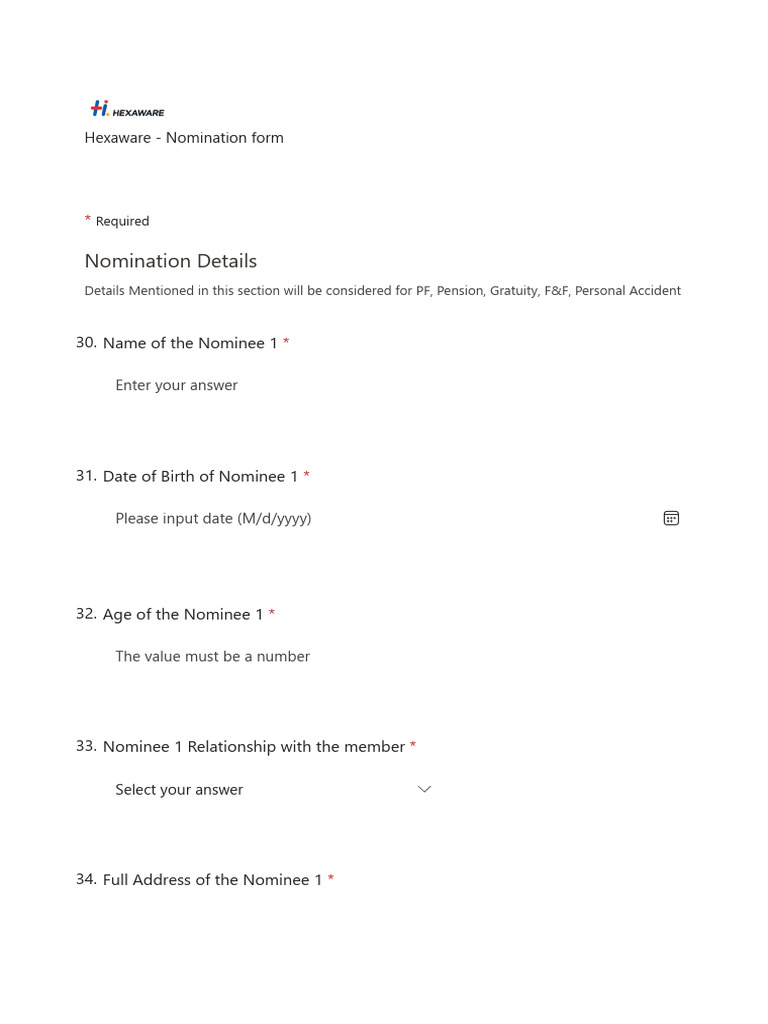 Hexaware Nomination Form Guide | PDF