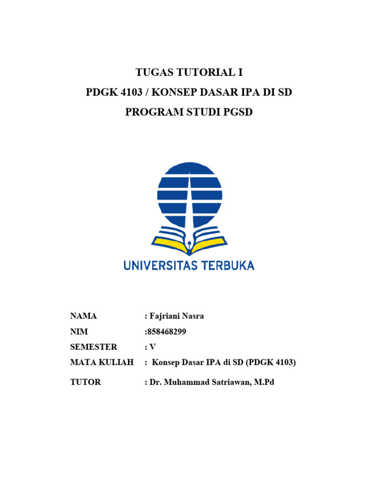 Tugas Tutorial I PDGK 4103 - Konsep Dasar Ipa Di SD | PDF | Sains & Matematika