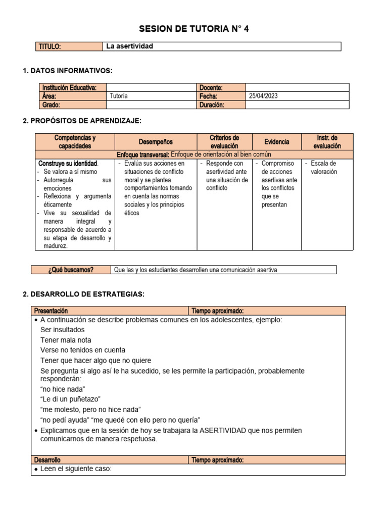 Sesion de Tutoria N | Descargar gratis PDF | Evaluación