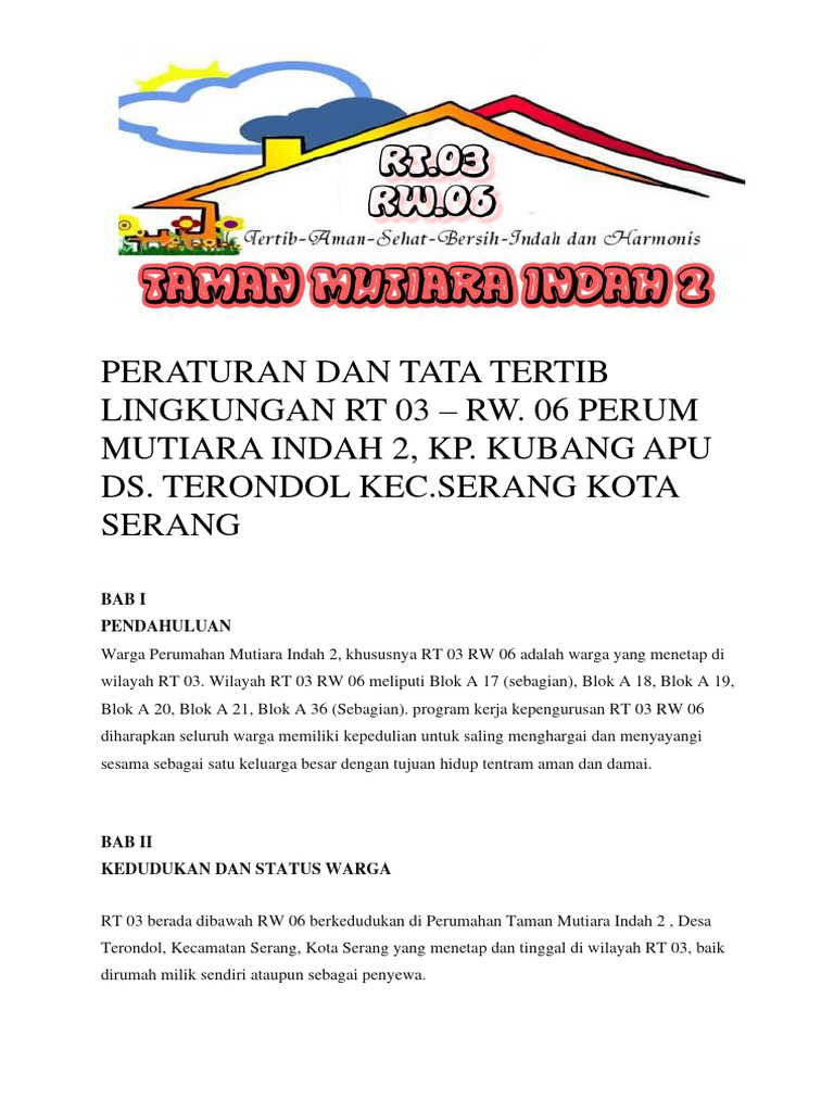 PERATURAN DAN TATA TERTIB LINGKUNGAN RT 03-Dikonversi | PDF | Politik ...